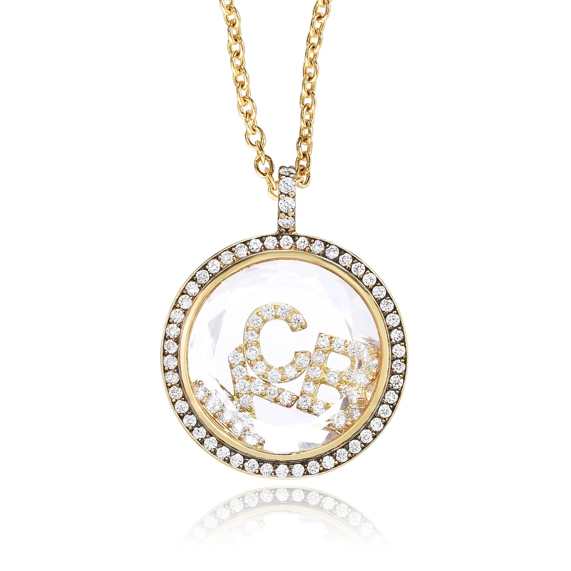 Initials Locket Halo Necklace 3 Initials in 18k gold - Moritz Glik